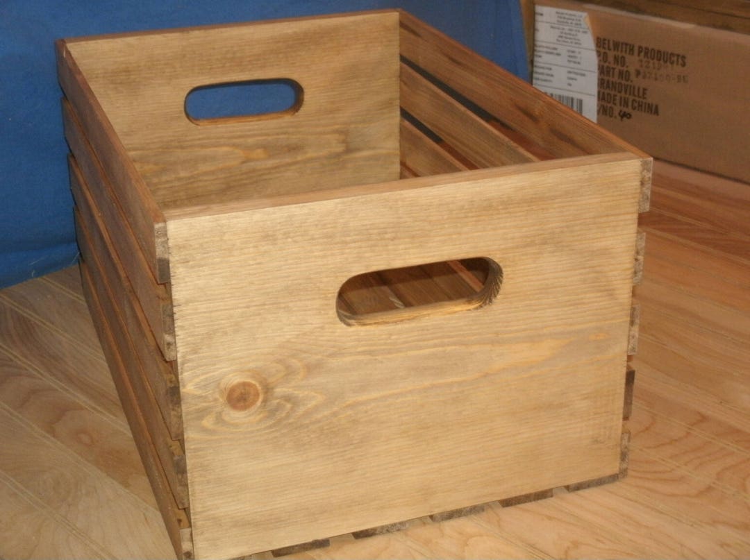 Wood Crate, Large Wood Crate, 18" Wooden Crate American Walnut Stain ...
