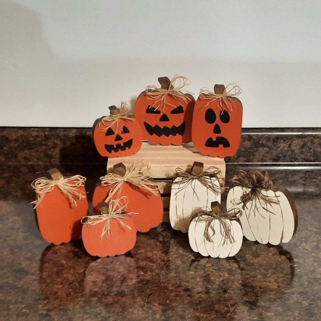 3 Pc. Pumpkin Set, Wood Pumpkins, Fall Pumpkins, Wooden Pumpkin Trio ...