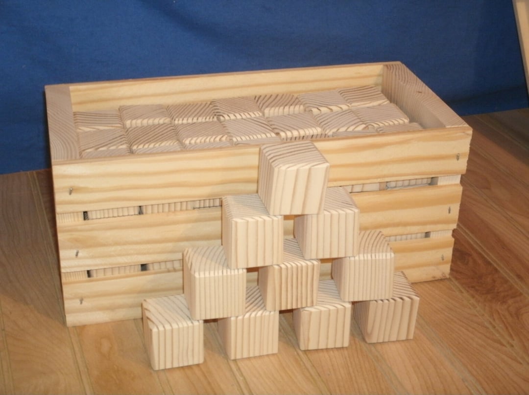 50 Unfinished Wood Blocks, Wood Baby Blocks 1 1/2" Square With Storage ...