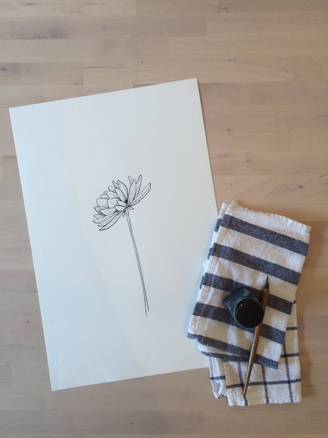 Hand-drawn Flower Print | Ink | Custom Sizing - Etsy
