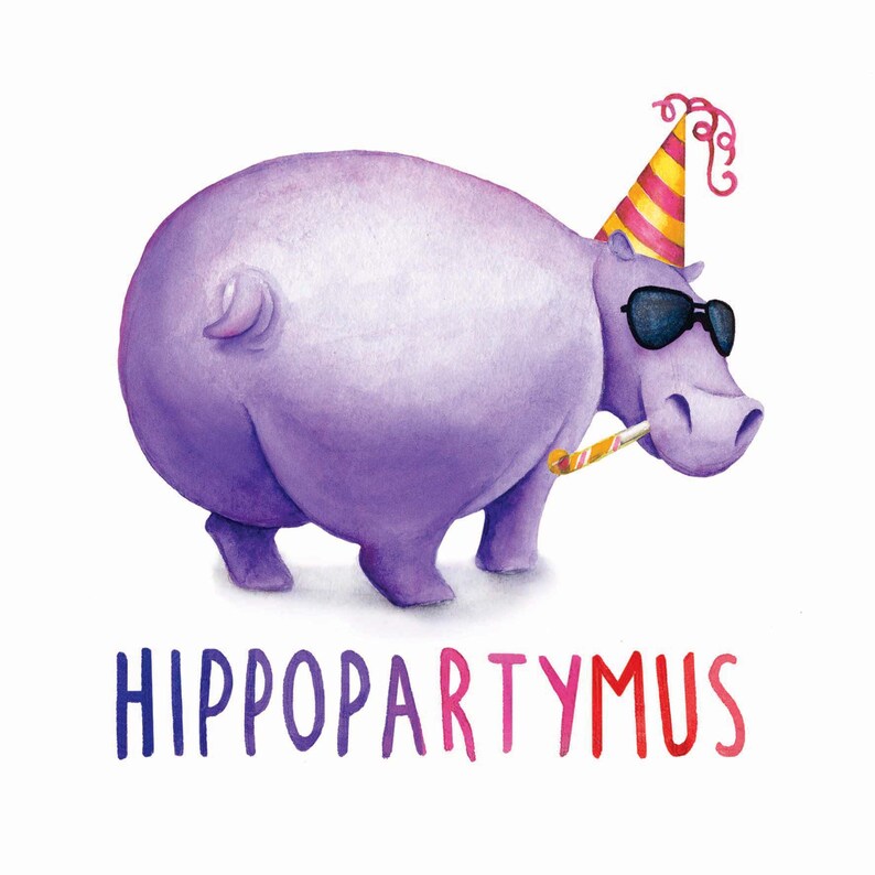 Funny Party Animal Birthday Card Hippopotamus Card | Etsy