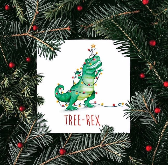 Tree Rex Christmas Card | Alternative Dinosaur Quirky Xmas Card - Etsy UK