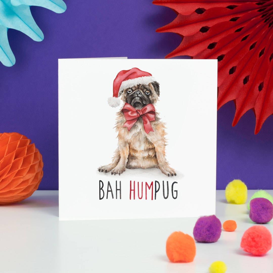 Bah Humbug Pug Christmas Card Alternative Funny Joke Dog - Etsy