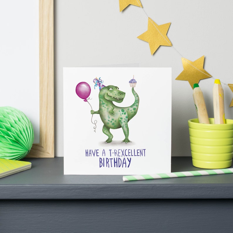 T-rex Birthday Card Quirky Pun Funny Cute Watercolour Card | Etsy