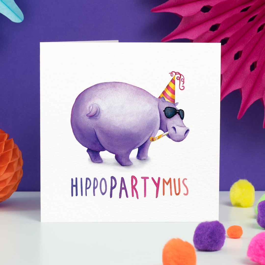 Funny Party Animal Birthday Card | Pun Hippopotamus Card - Etsy
