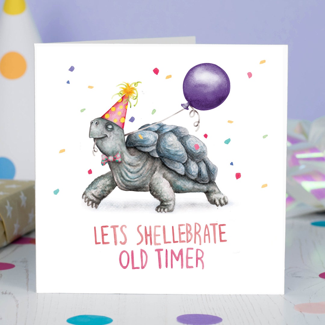 Funny Old Timer Tortoise Birthday Card | Cute Turtle Birthday Card - Etsy