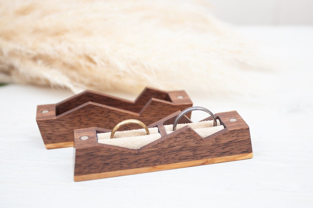 Double Mountain Ring Box Made From Walnut and Greek Olive Wood, Ring ...
