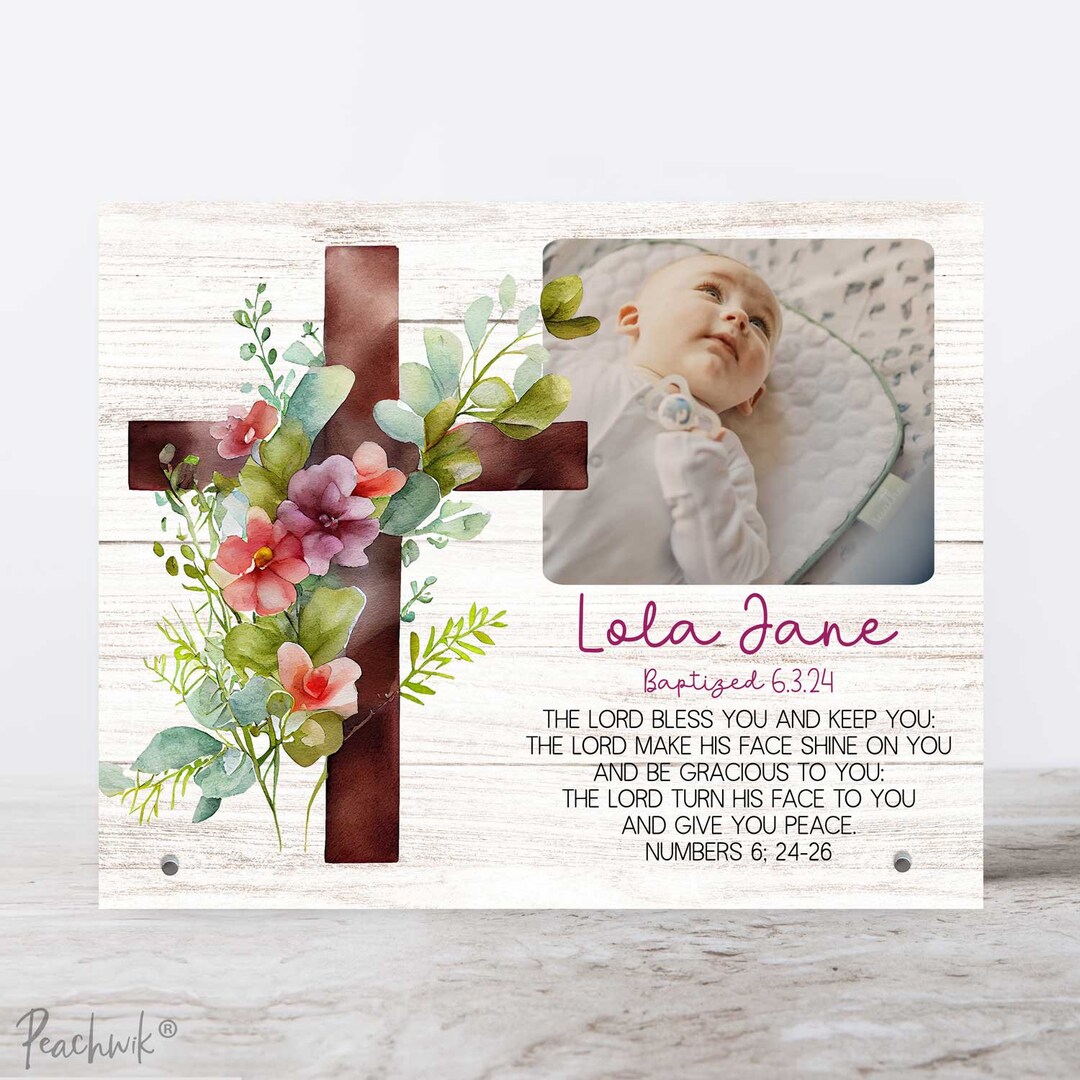 Floral Cross Baptism Gift Godparent Gift Personalized Baby Baptism ...