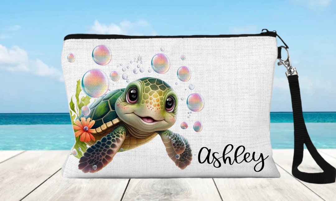 Personalized Turtle Floral Cruise Cosmetic Bag, Sea Turtle Toiletry Bag ...