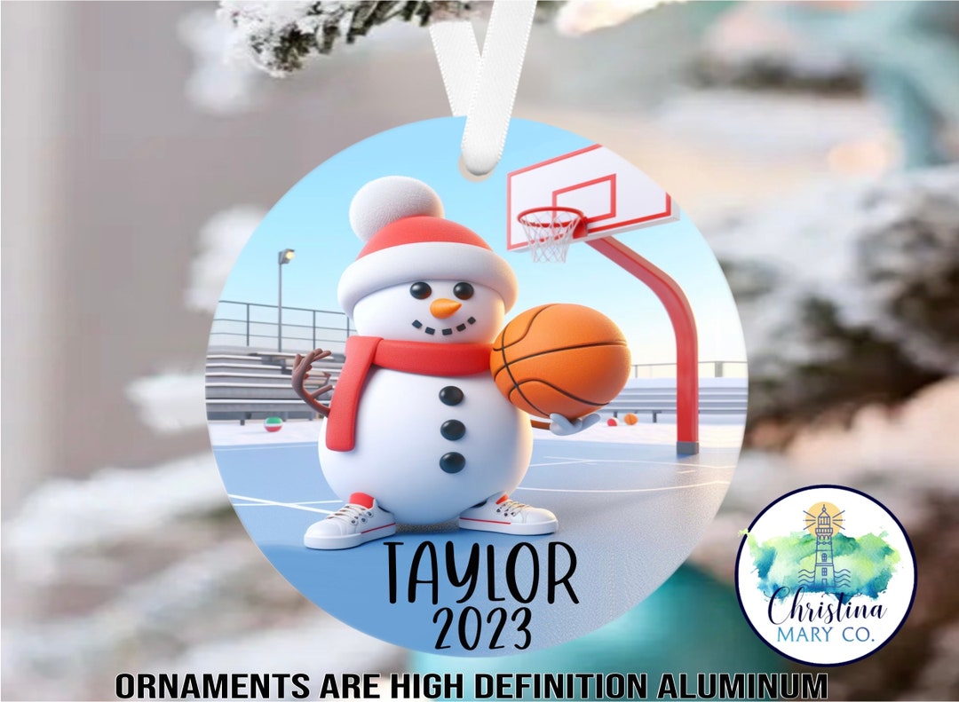 Personalized Snowman Basketball Ornament, Basketball Christmas Ornament ...