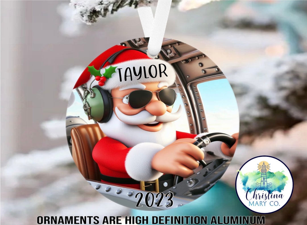 Personalized Santa Pilot Airplane Flying Christmas Ornament ...