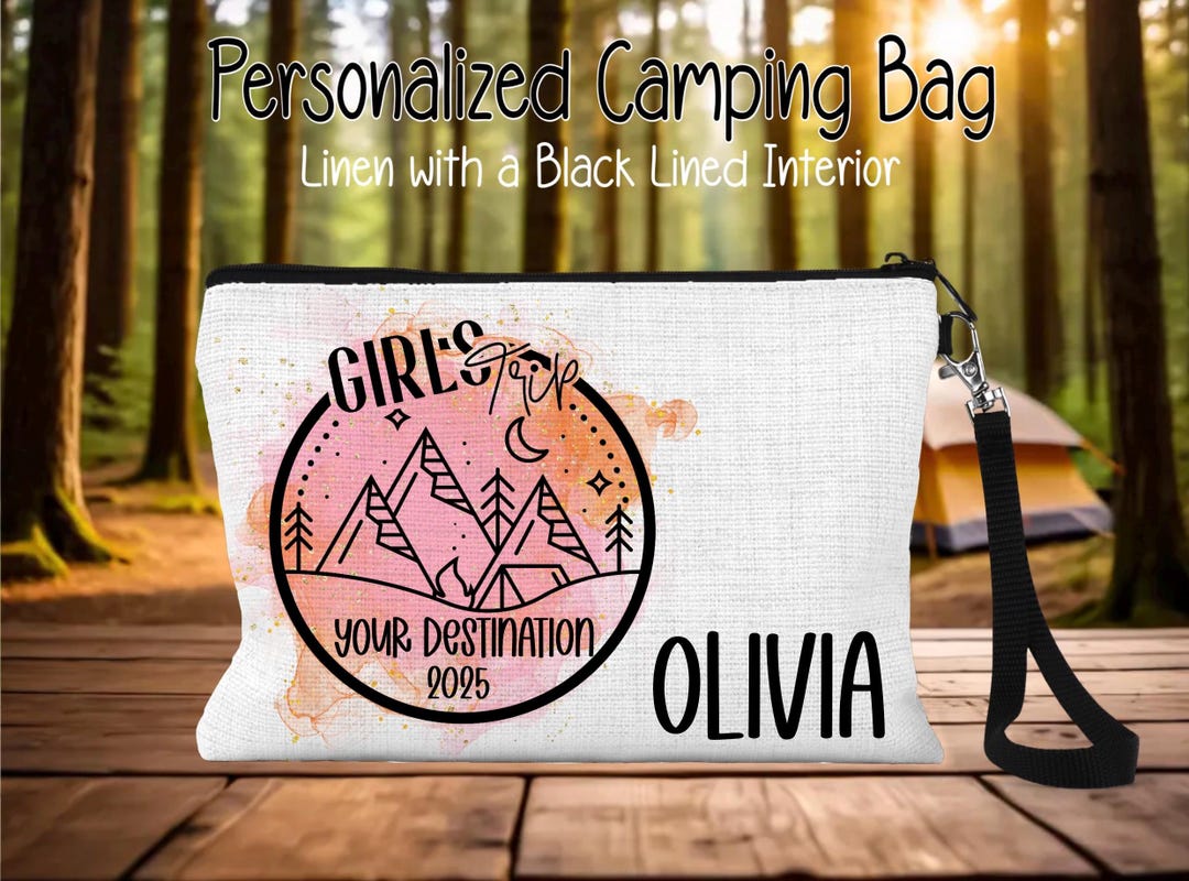 Girls Trip Camping Lined Cosmetic Bag, Personalized Girls Trip Bag ...