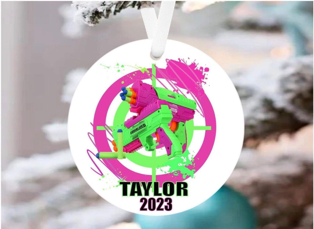 Personalized Toy Gun Blaster Ornament, Pink Target Gun Ornament, Kids ...