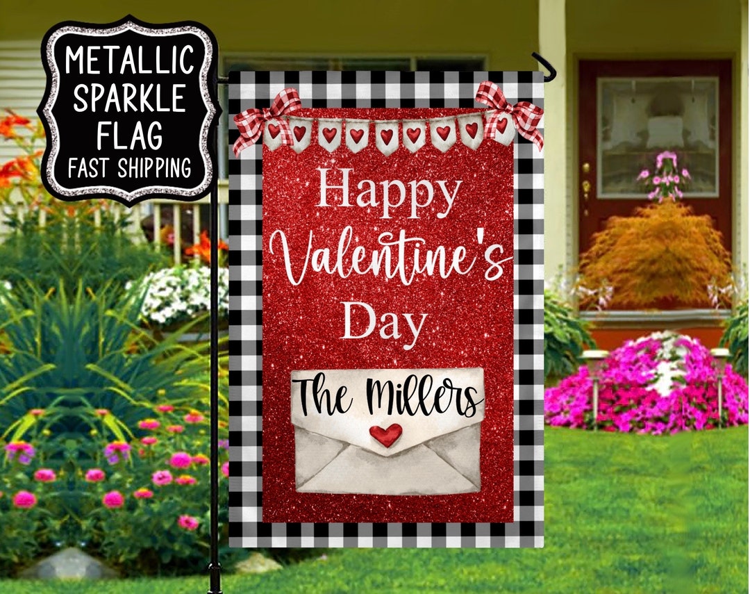 Valentines Glitter Letter Flag, Valentine's Day Personalized Flag ...