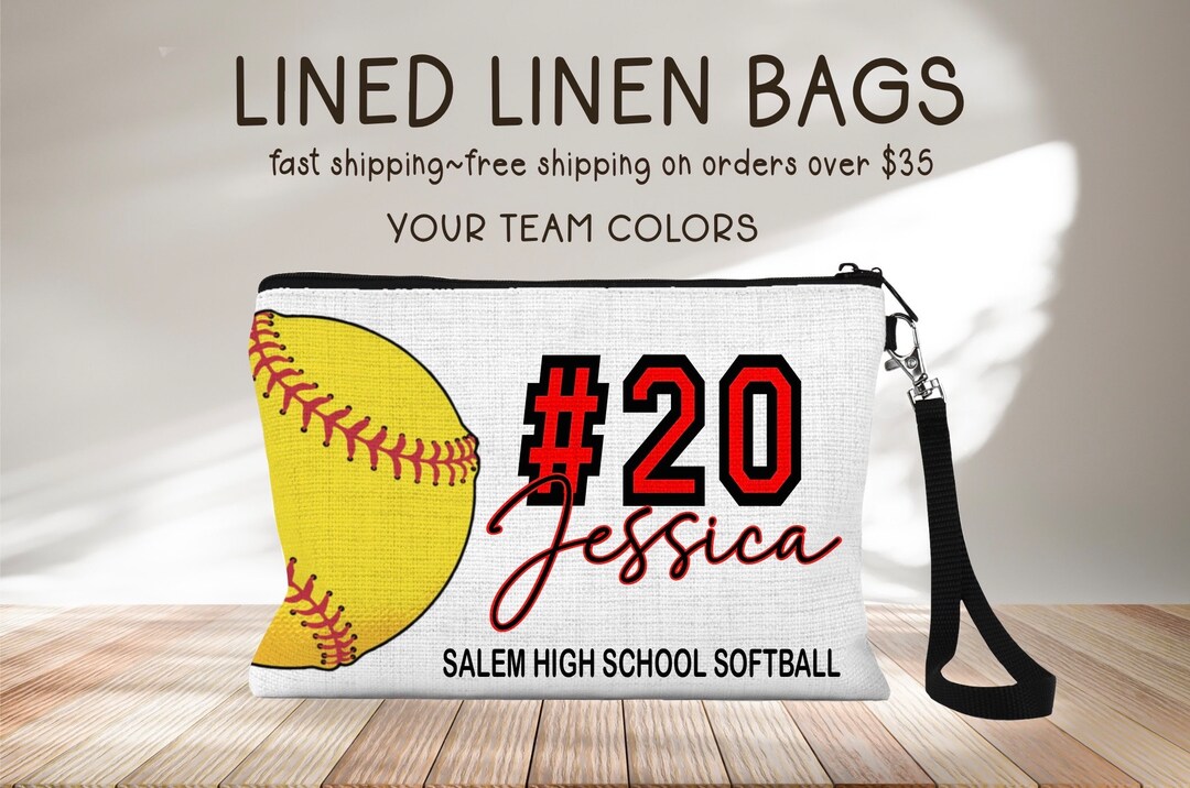 Softball Team Cosmetic Bag, Personalized Softball Make up Bag, Custom ...