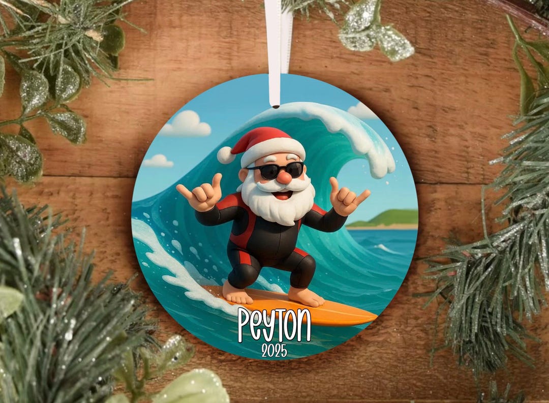Surfing Christmas Ornament Santa – Beach Holiday Gift for Surfers and ...