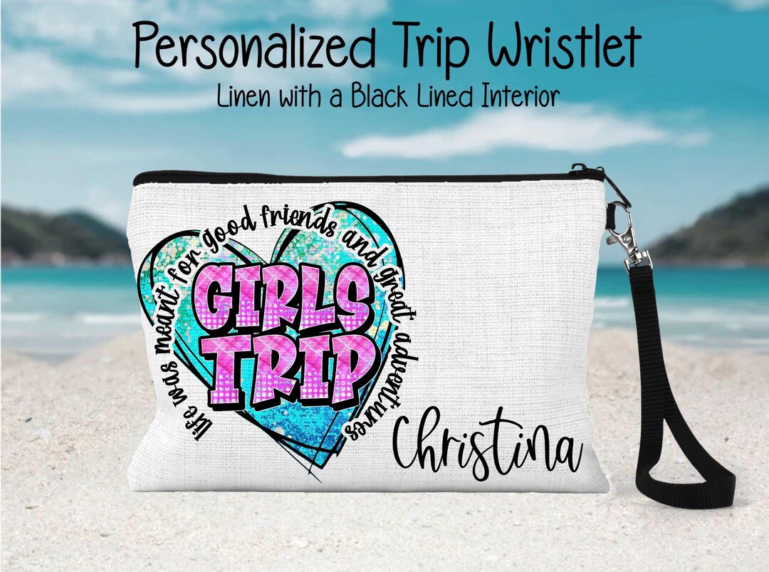 Girls Trip Lined Cosmetic Bag, Personalized Girls Trip Bag, Girls ...