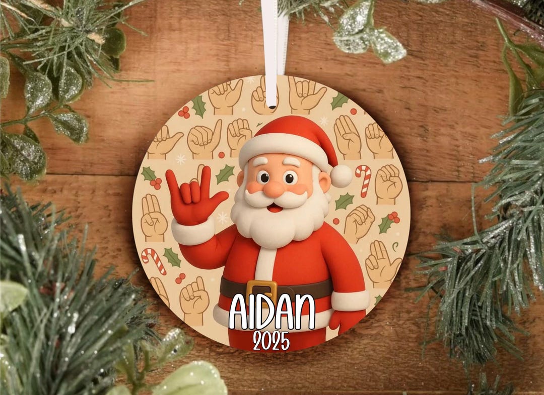 ASL Santa Christmas Ornament – Personalized Sign Language Holiday Gift ...