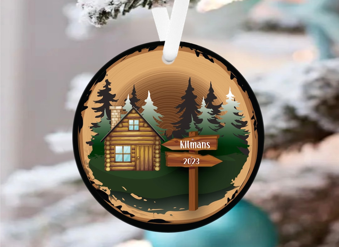 Personalized Log Cabin Christmas Ornament, Personalized Family Ornament ...