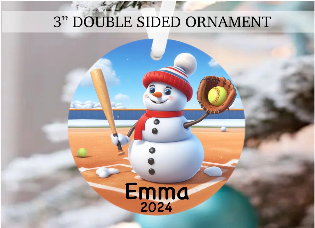 Personalized Snowman Softball Ornament, Softball Christmas Ornament ...