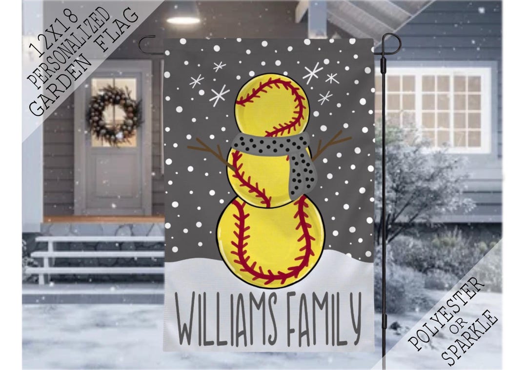 Personalized Softball Snowman Garden Flag: Sports Family Welcome Decor ...