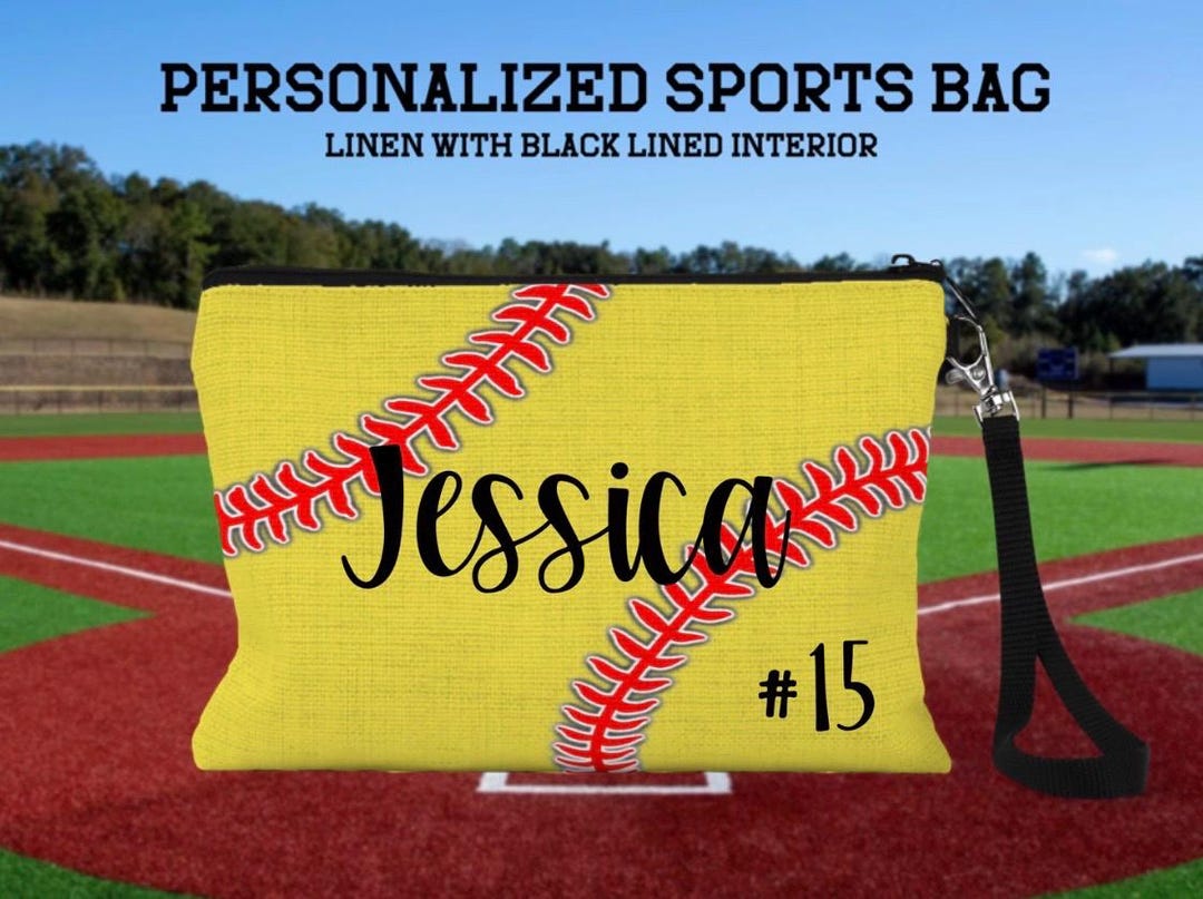 Softball Lined Cosmetic Bag, Personalized Girls Softball Make up Bag ...
