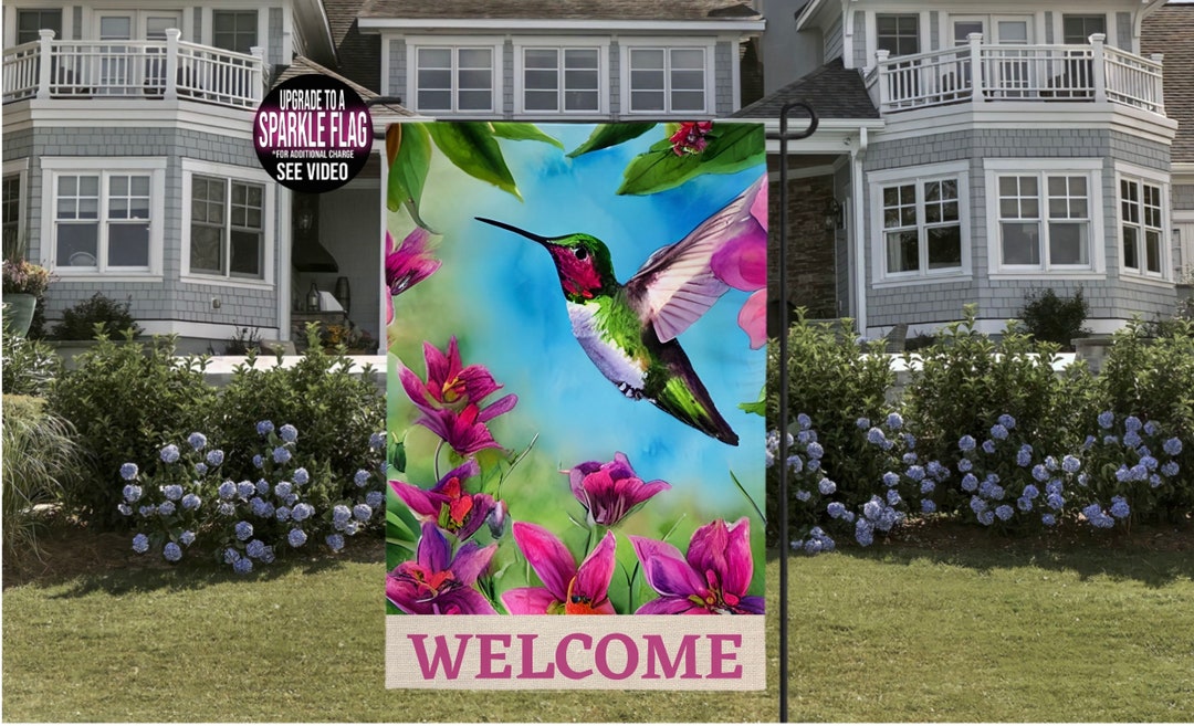 Welcome Hummingbird Flag, Welcome Personalized Flag, Garden Flag ...