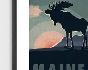 Moose Painting Modern Moose Art Poster Black and Brown | Etsy