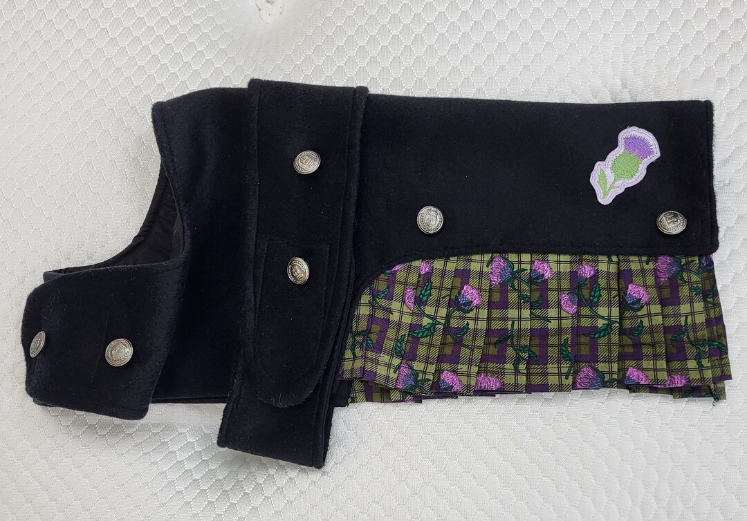 CHEST 20 Inch, Traditional Scottish Dog Kilt Thistle Tartan Attached ...