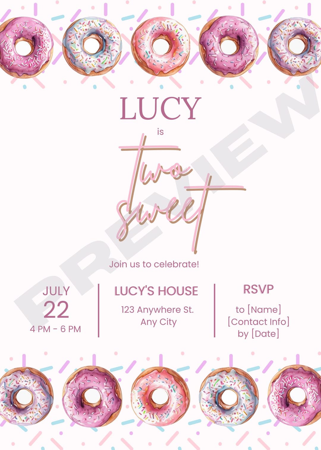 Editable Two Sweet Donut Birthday Invitation | 2nd Birthday Girl ...