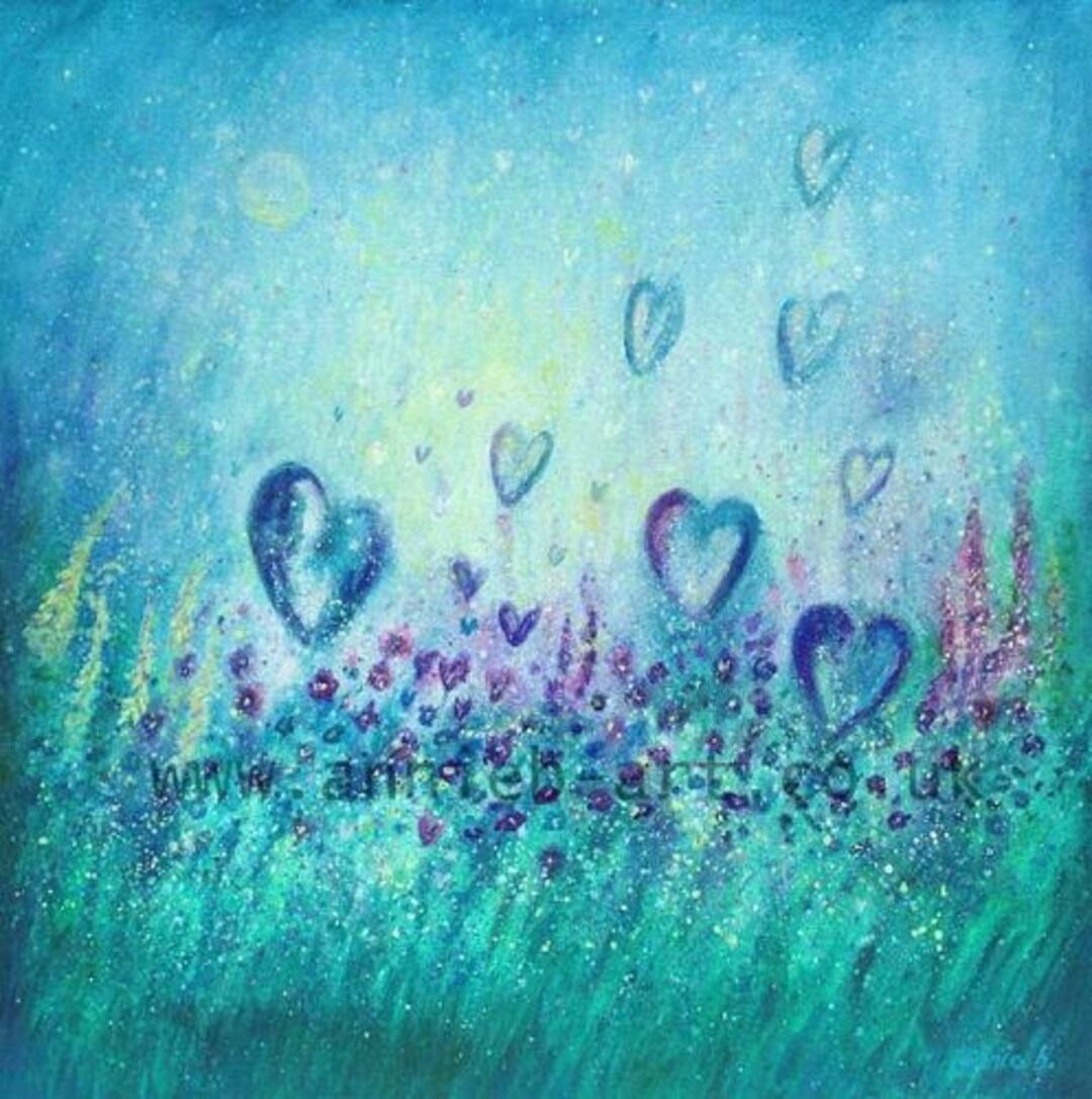 BLUE WALL ART ~ Hearts. Above Bed Wall Art. Home Decor Wall Art. Large ...