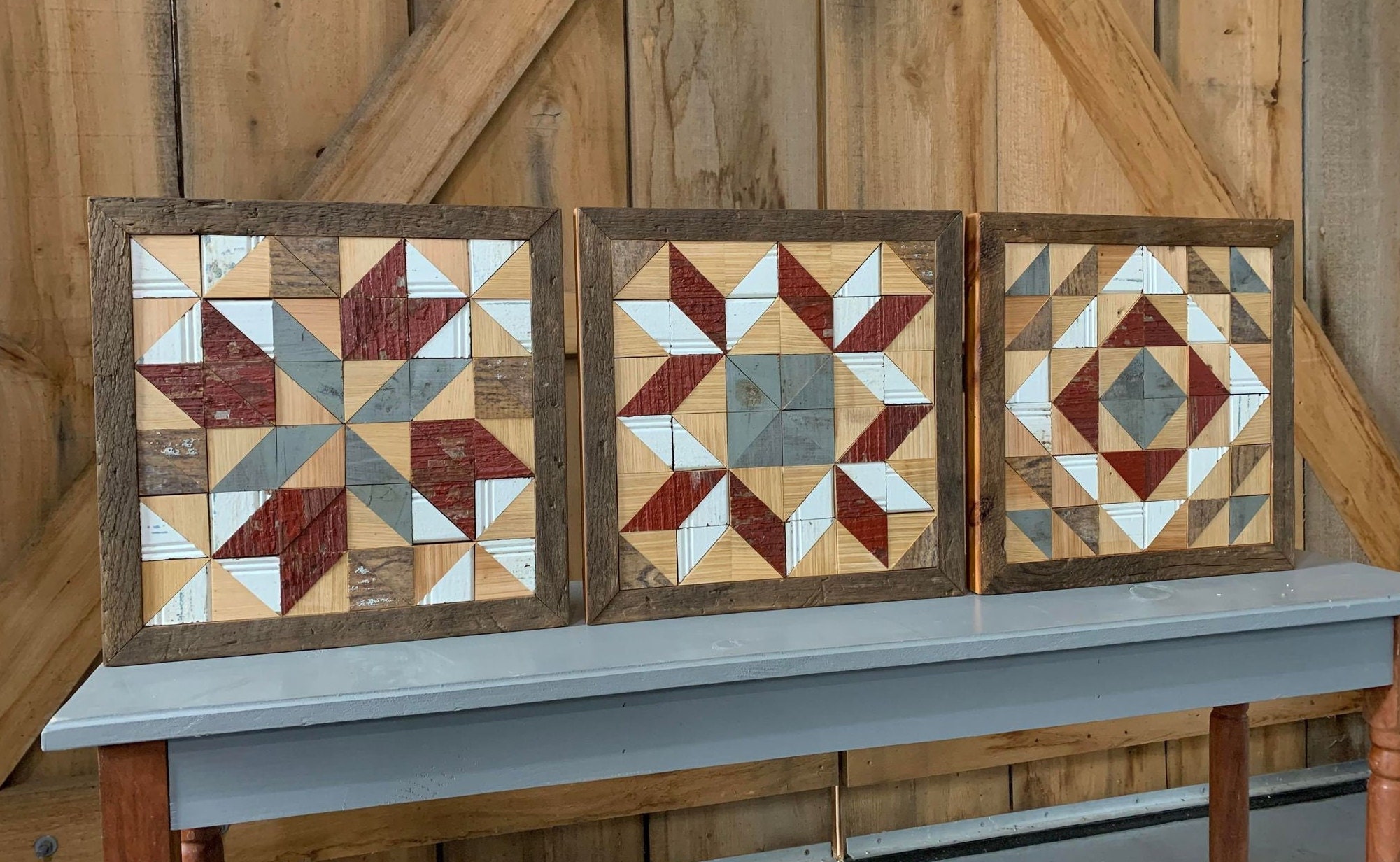 Wooden Quilt Block Barn Quilt Set 0f 3 - Etsy