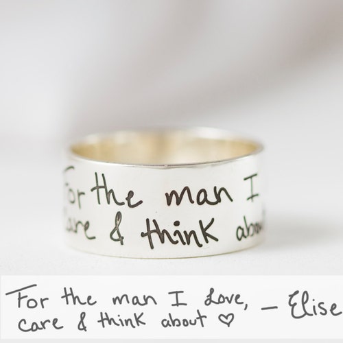 Custom Handwriting Ring Wide Handwriting Band in Sterling | Etsy