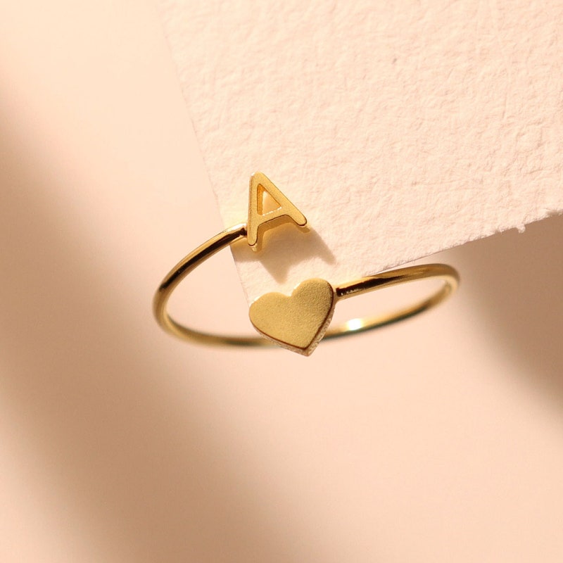 Initial Heart Ring - Etsy