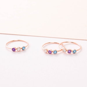 3 Birthstone Ring • Dainty Stacking Ring • Gemstone Ring • Custom ...