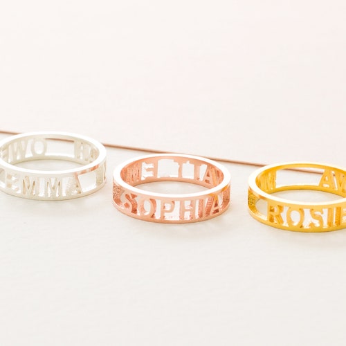 Modern Name Ring in Gold Rose Gold Sterling Silver Custom - Etsy