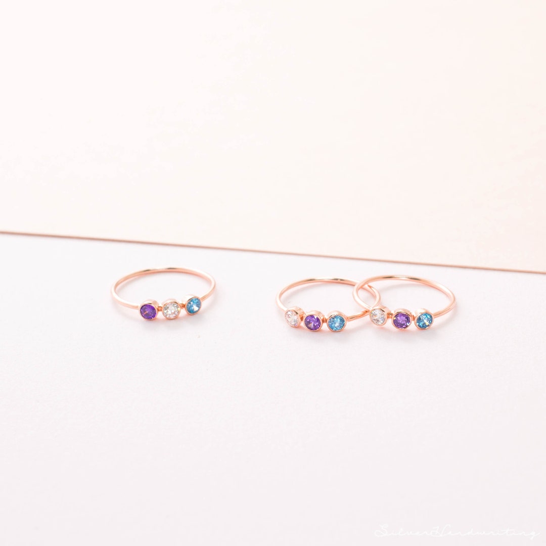 3 Birthstone Ring • Dainty Stacking Ring • Gemstone Ring • Custom ...