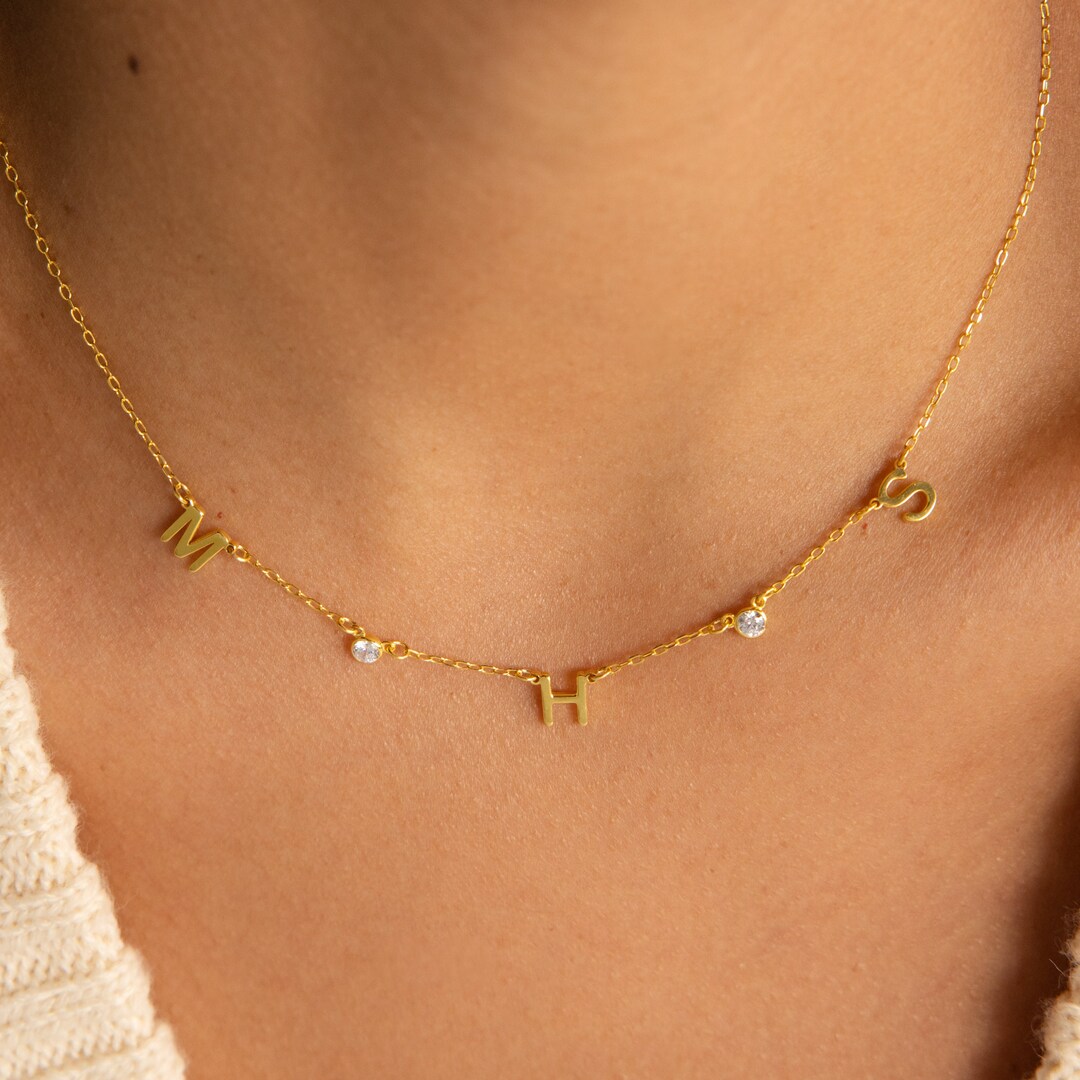 Custom Birthstone Letter Necklace • Personalized Gemstone Initial ...