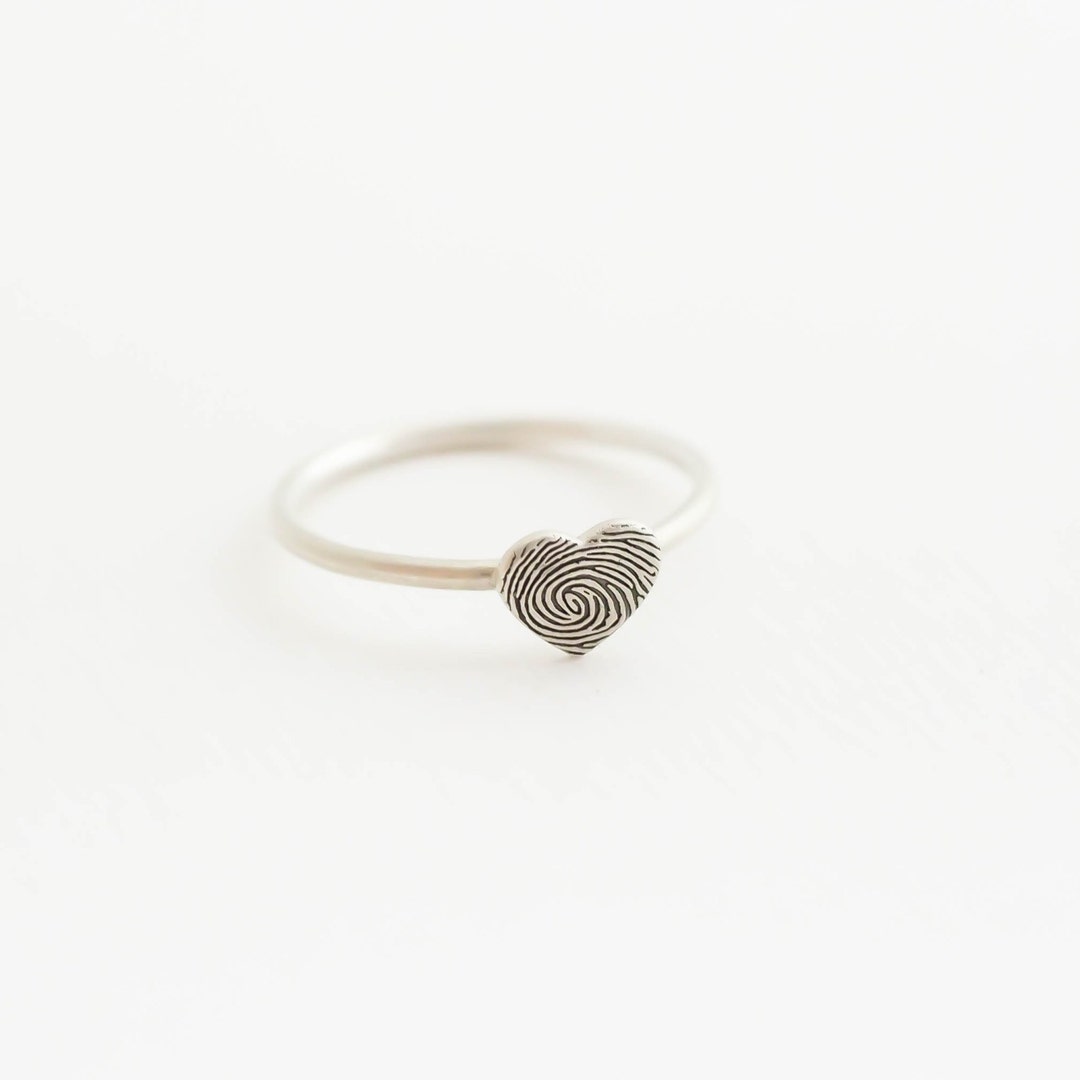 Dainty Fingerprint Heart Ring • Custom Children Fingerprint • Personalized Memorial Fingerprint ...