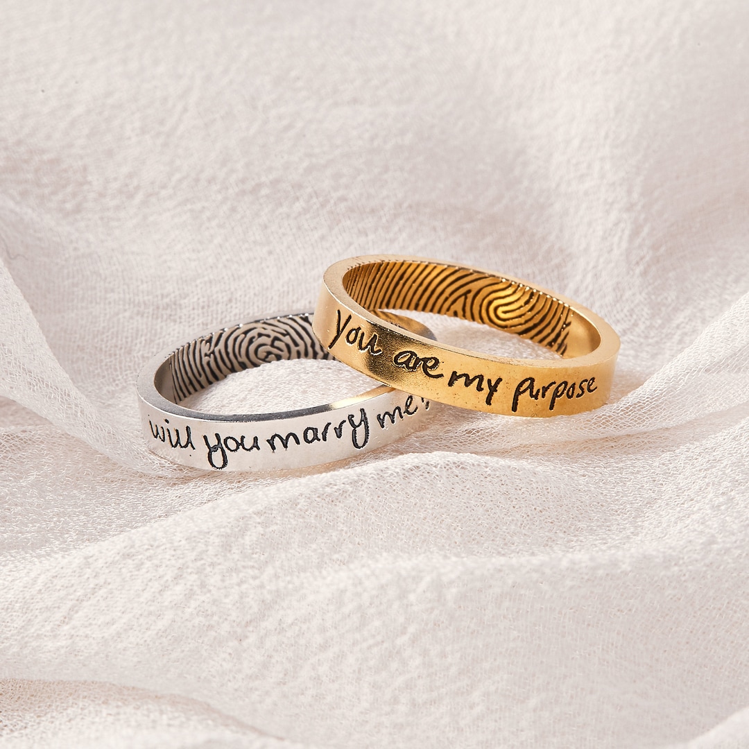 Custom Handwriting Ring • Girlfriend Gift • Actual Fingerprint Ring ...