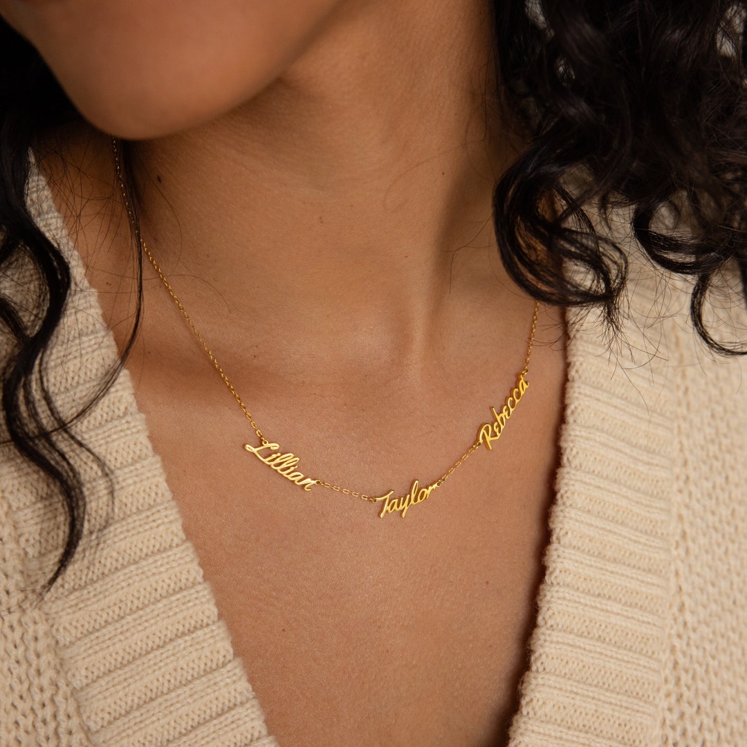 Custom Multiple Name Necklace • Personalized Charm Necklace • Gold Layering Necklace ...