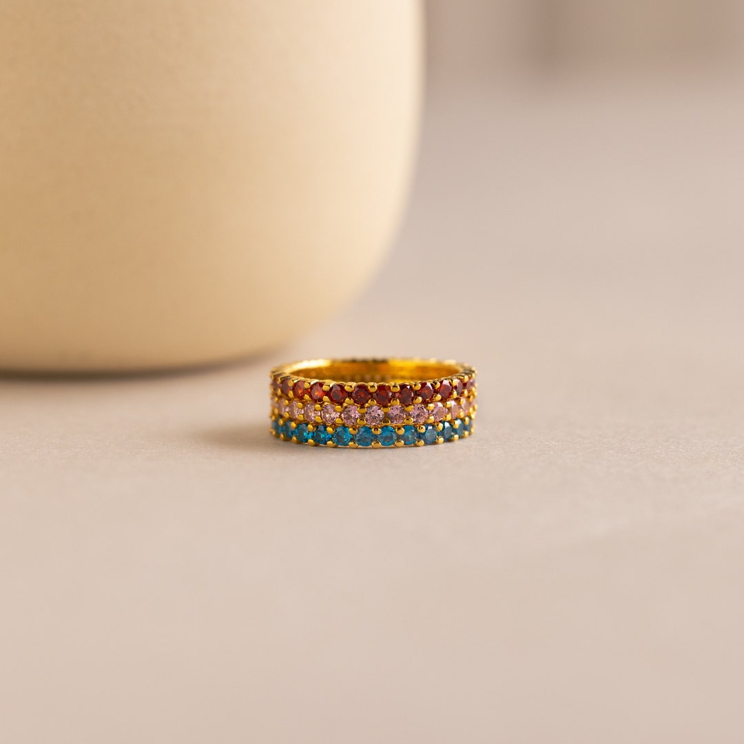 Custom Gemstone Eternity Band • Stackable Gold Birthstone Ring • Dainty ...
