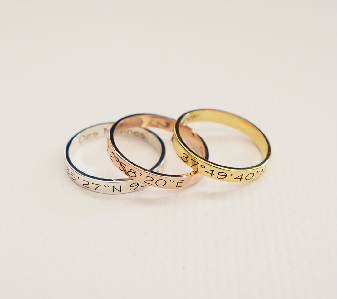 Custom Coordinates Ring in Sterling Silver • Personalized Skinny ...