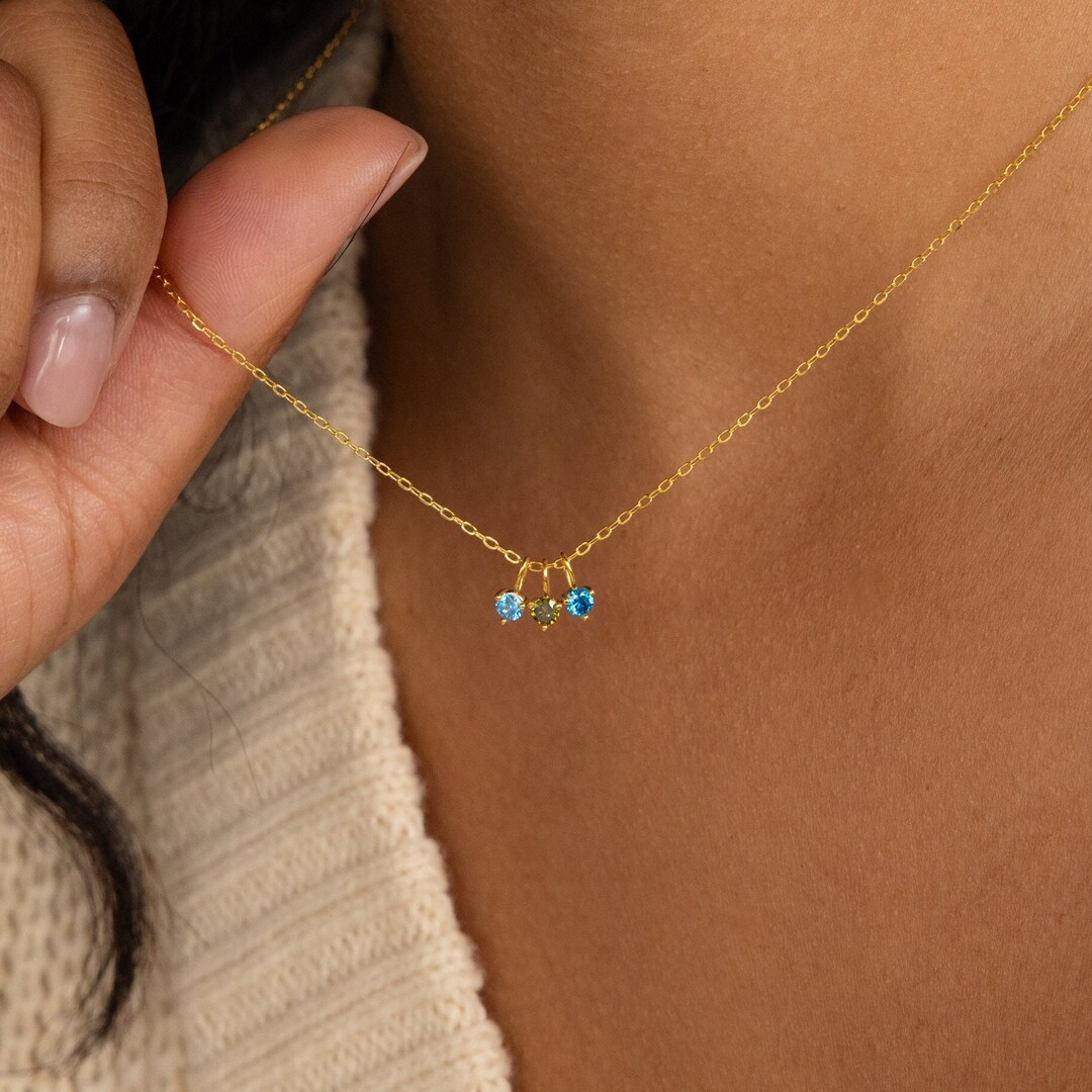 Dainty Birthstone Pendant Necklace • Multi Diamond Charm Necklace ...