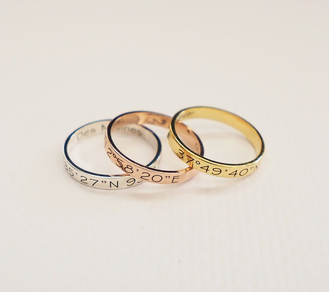 Custom Coordinates Ring Personalized Stackable Name Ring - Etsy