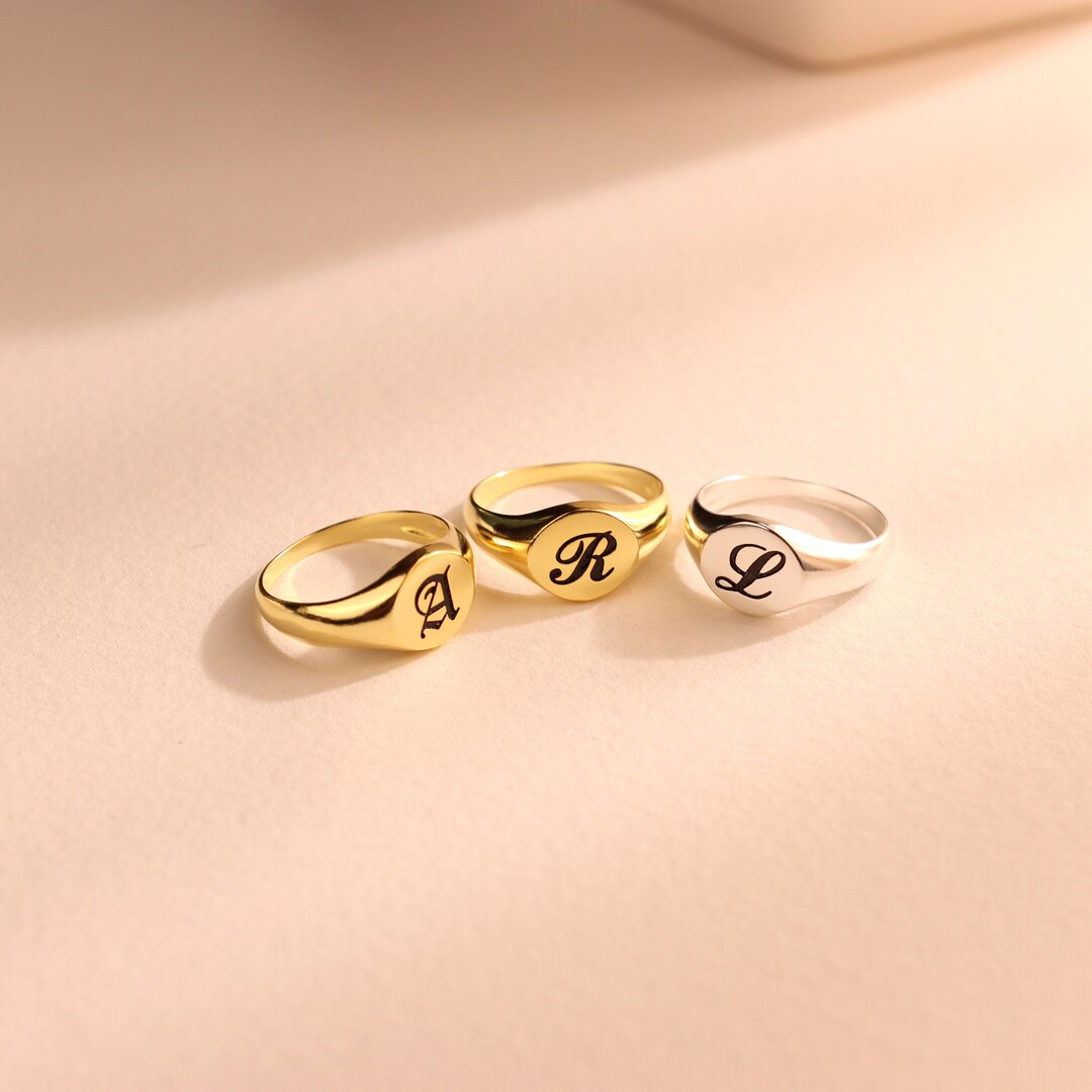 Custom Initial Signet Ring • Personalized Letter Ring • Dainty Initial ...