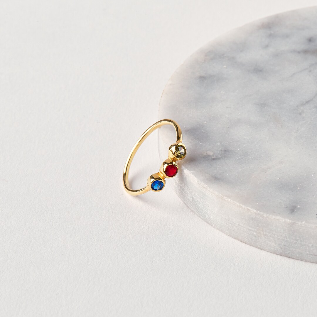 Multiple Birthstone Ring in Sterling Silver and Gold • Stacking Ring ...