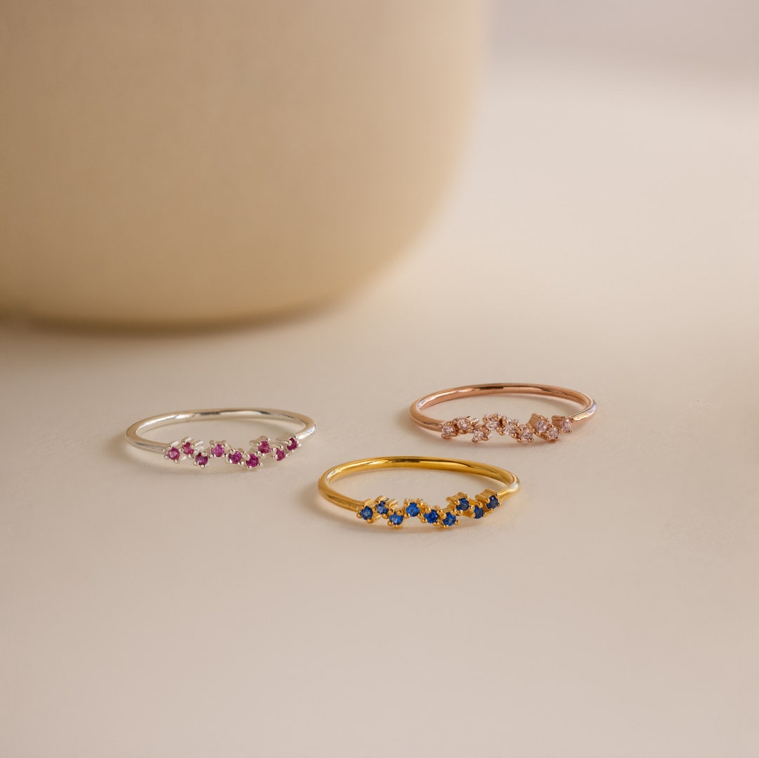 Dainty Cluster Birthstone Ring • Tiny Birthstone Ring • Custom Gemstone ...