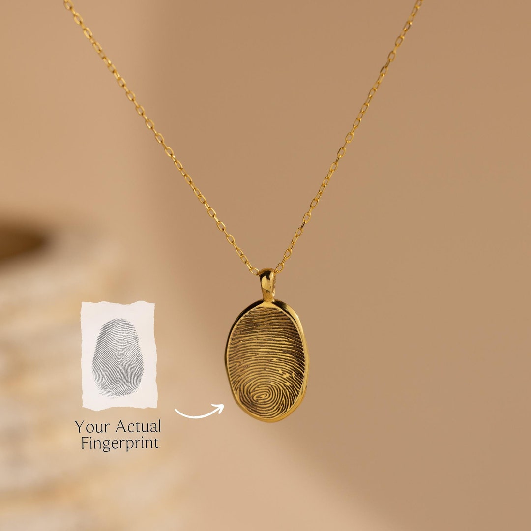 Custom 3D Fingerprint Necklace • Engraved Oval Pendant Necklace ...