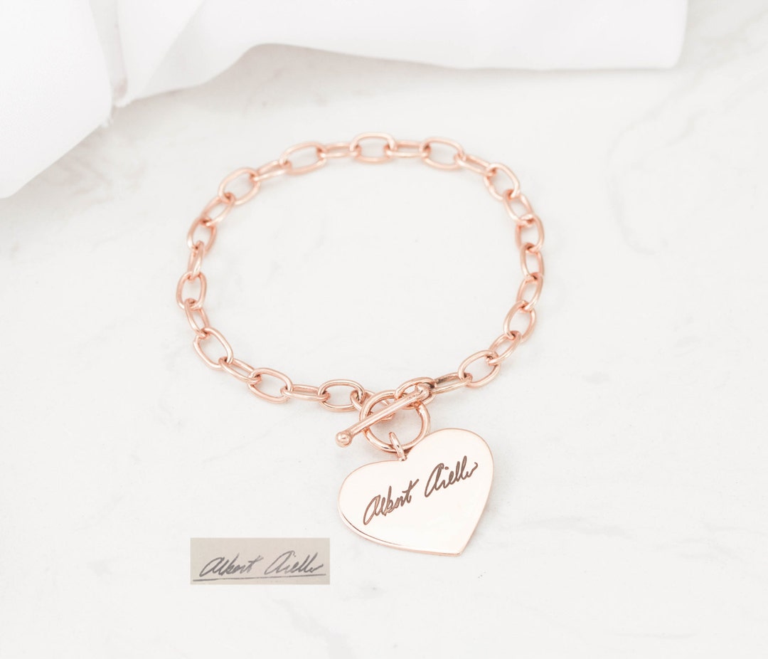 Handwriting Jewelry Heart Charm Bracelet Signature Jewelry Chain Link ...